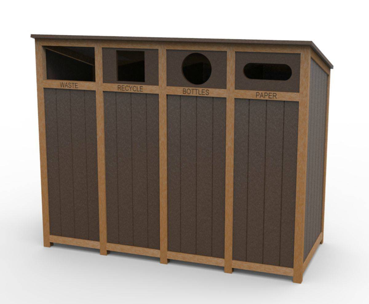 Quad Bin Front Load Recycling Station | Site Essentials